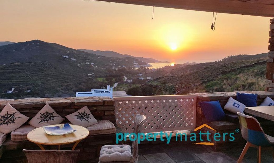 Traditional Cycladic Villa With Amazing Sunset In Vourkari On The In ...