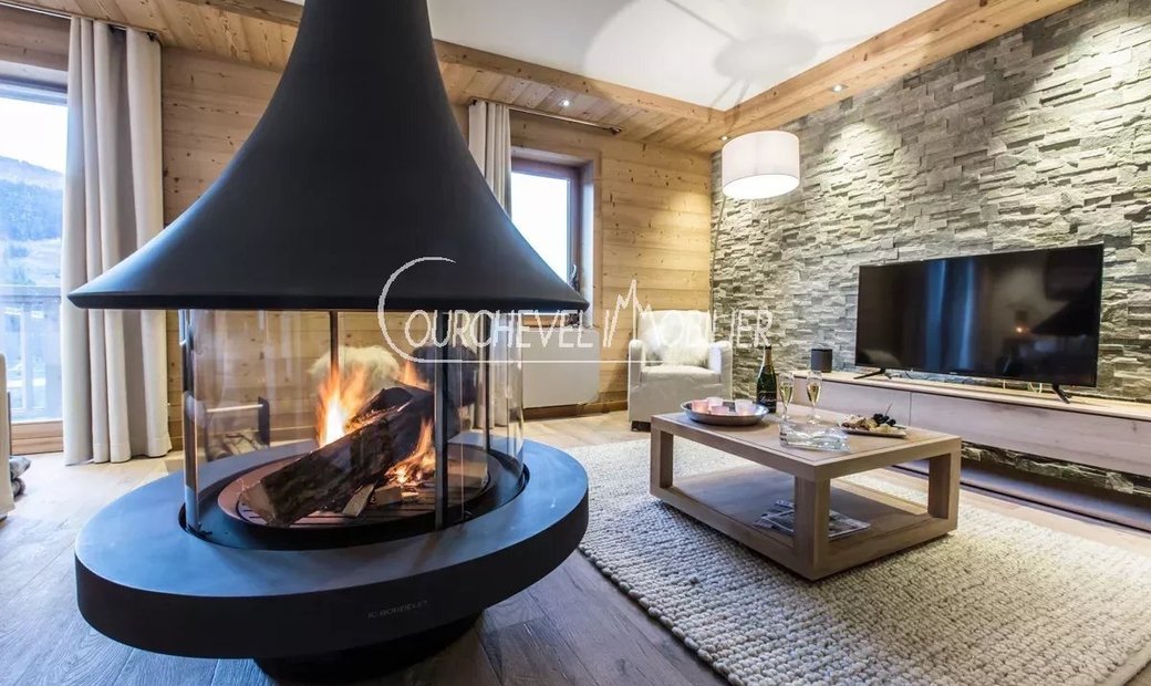 Pacious And Its Fireplace With In Courchevel, Auvergne Rhône Alpes ...