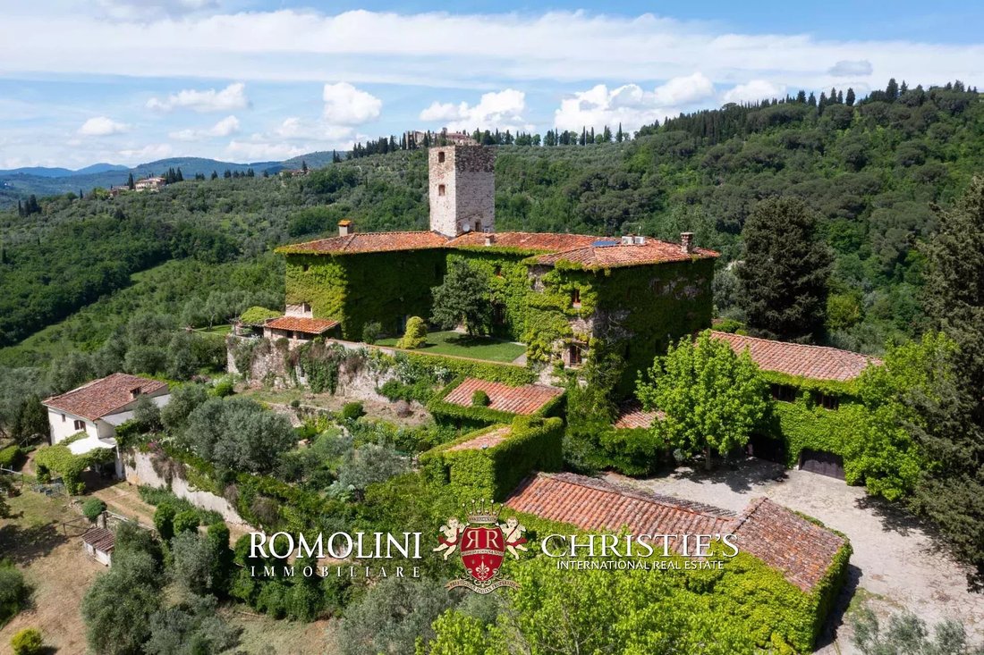 Castle With Views Of The Historic Center Of In Rimaggio, Tuscany, Italy ...