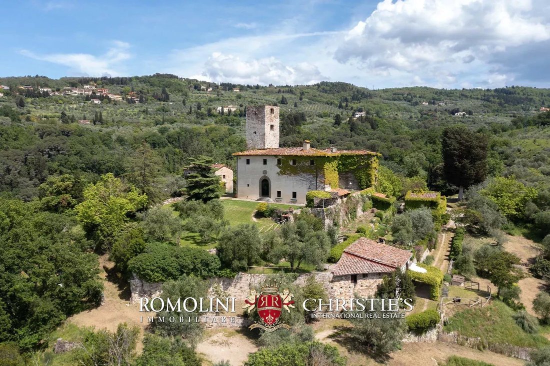 Castle With Views Of The Historic Center Of In Rimaggio, Tuscany, Italy ...
